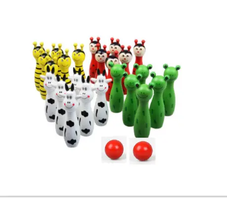 Cartoon animal wooden mini bowling set- 1 design – Kidding Mart